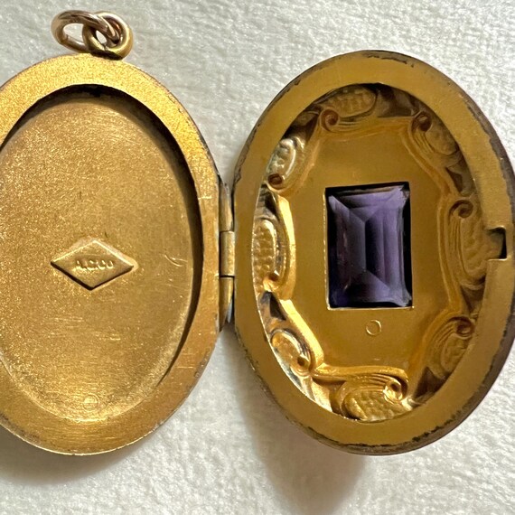 Art Nouveau Locket with Amethyst Paste Stone C. 1910s - Gem