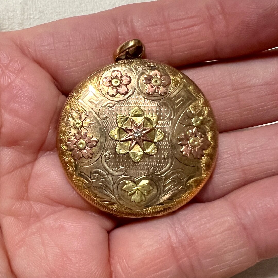 Rare Elgin Gold Shell Tricolor Forget Me Not & Star Locket - Etsy