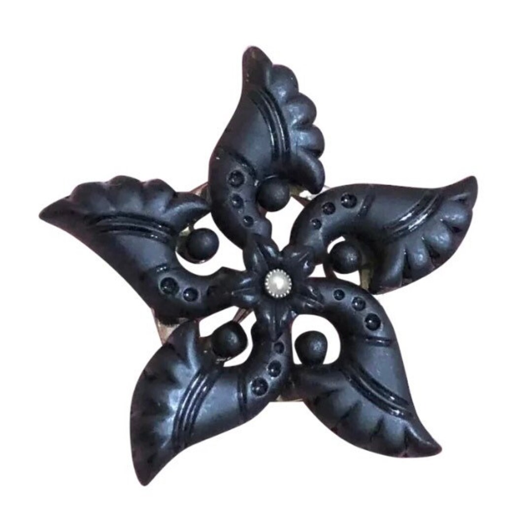 Antique Victorian Black Molded Glass Mourning Star With Center Seed ...
