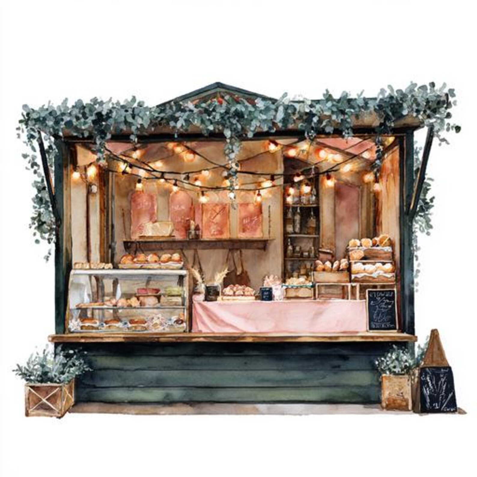 8 Snowy Market Stall Clipart, Christmas Holiday Watercolor Printable ...