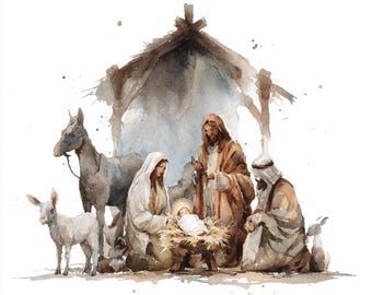 Watercolor Nativity Scene PNG, Christian Christmas Clipart (digital ...