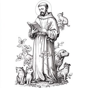 7 Saint Francis of Assisi Clipart Digital Download With Animals Black ...