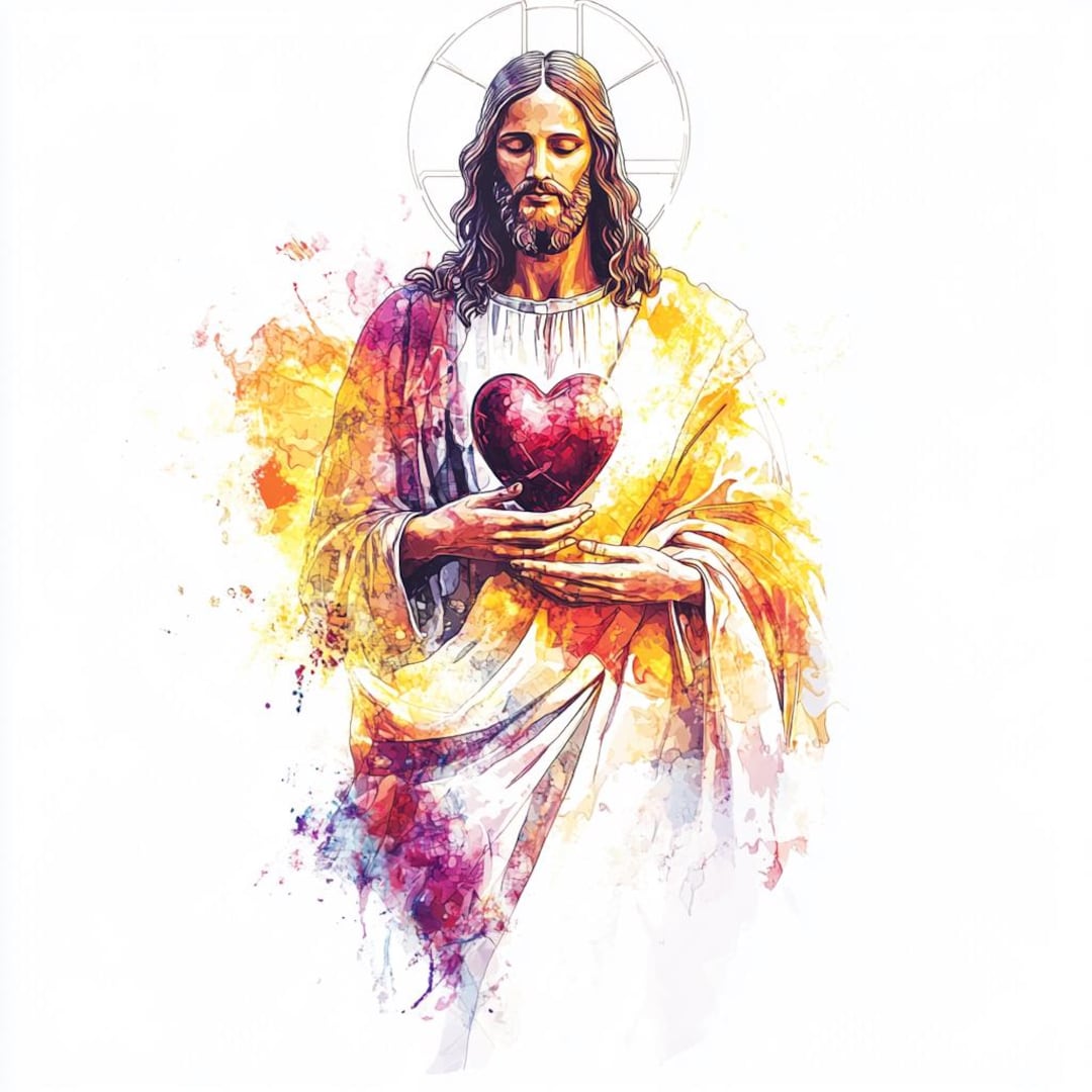 8 Sacred Heart of Jesus Clip Art Watercolor Jesus's Heart Printable ...