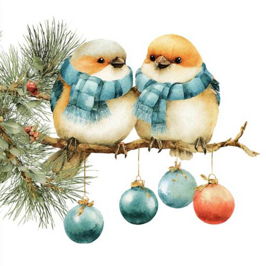 8 Christmas Birds Clipart, Winter Holiday Decor, Watercolor Printable ...