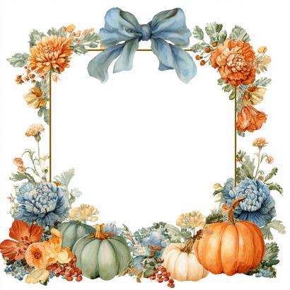 8 Boho Pumpkin Border Clipart Frame Flowers Leaves Wreath Watercolor ...