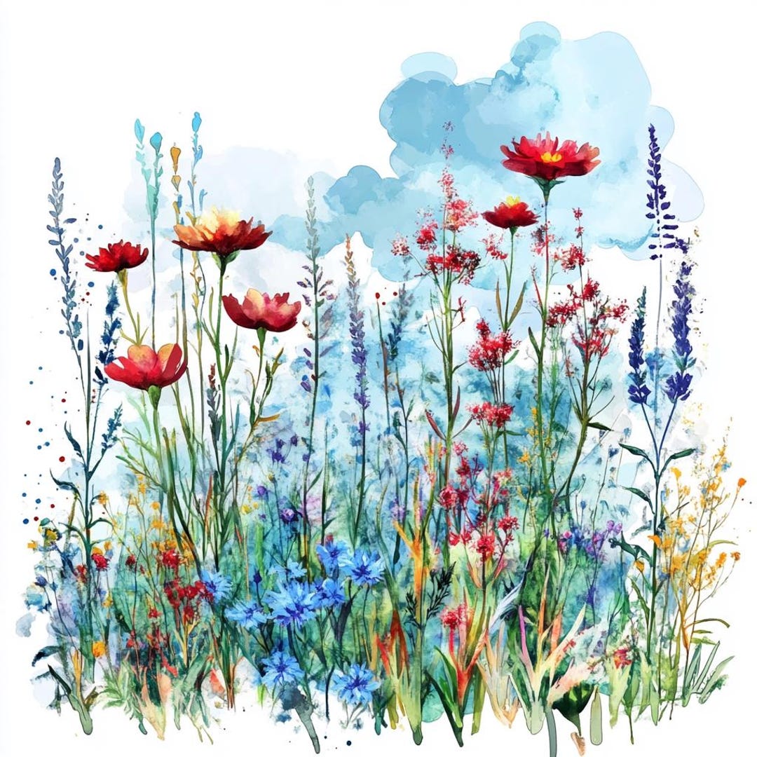 8 PNG Wildflower Clipart Watercolor Printable Meadow Flowers Clipart ...
