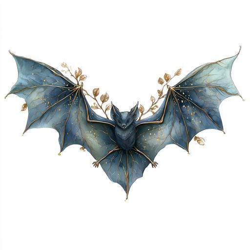 8 Fantasy Botanical Bat Clipart, Watercolor Printable, Scary Animals ...