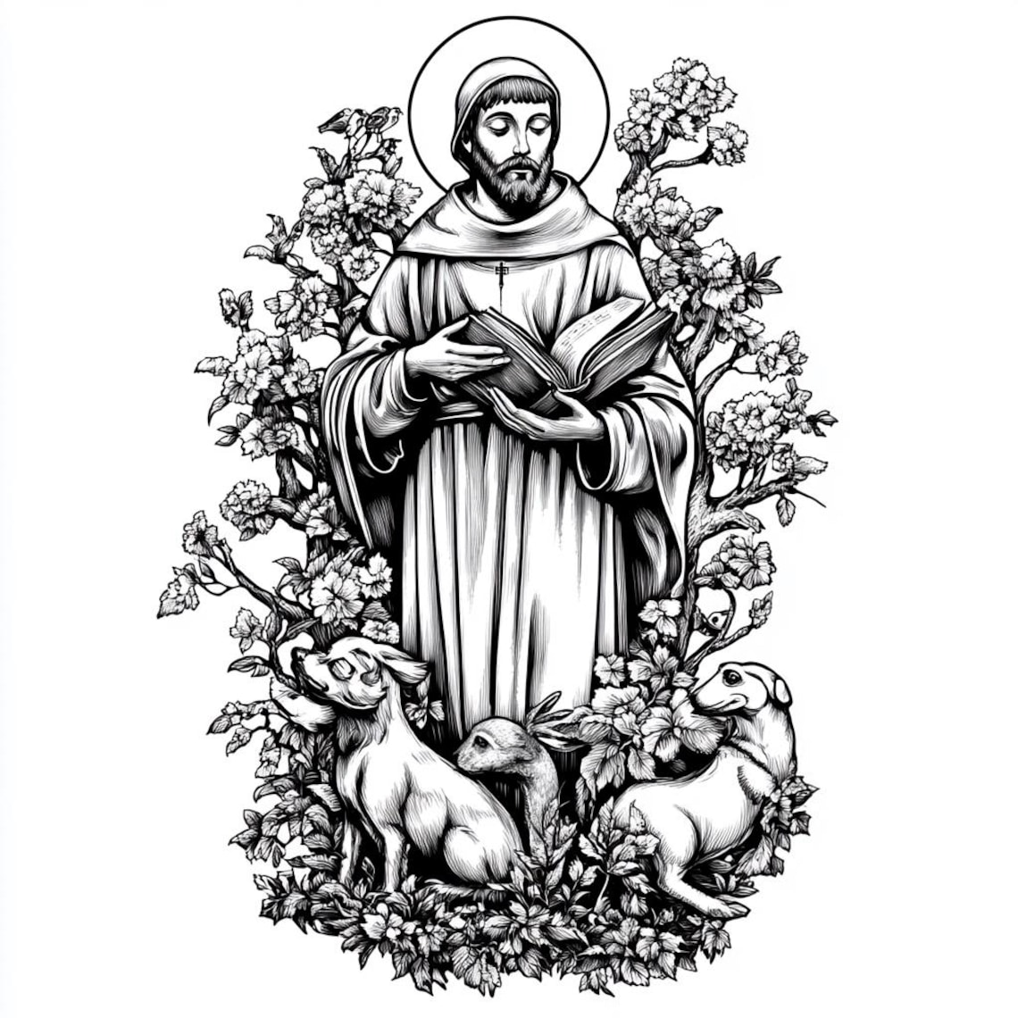 7 Saint Francis of Assisi Clipart Digital Download With Animals Black ...