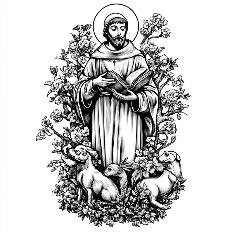 7 Saint Francis of Assisi Clipart Digital Download With Animals Black ...