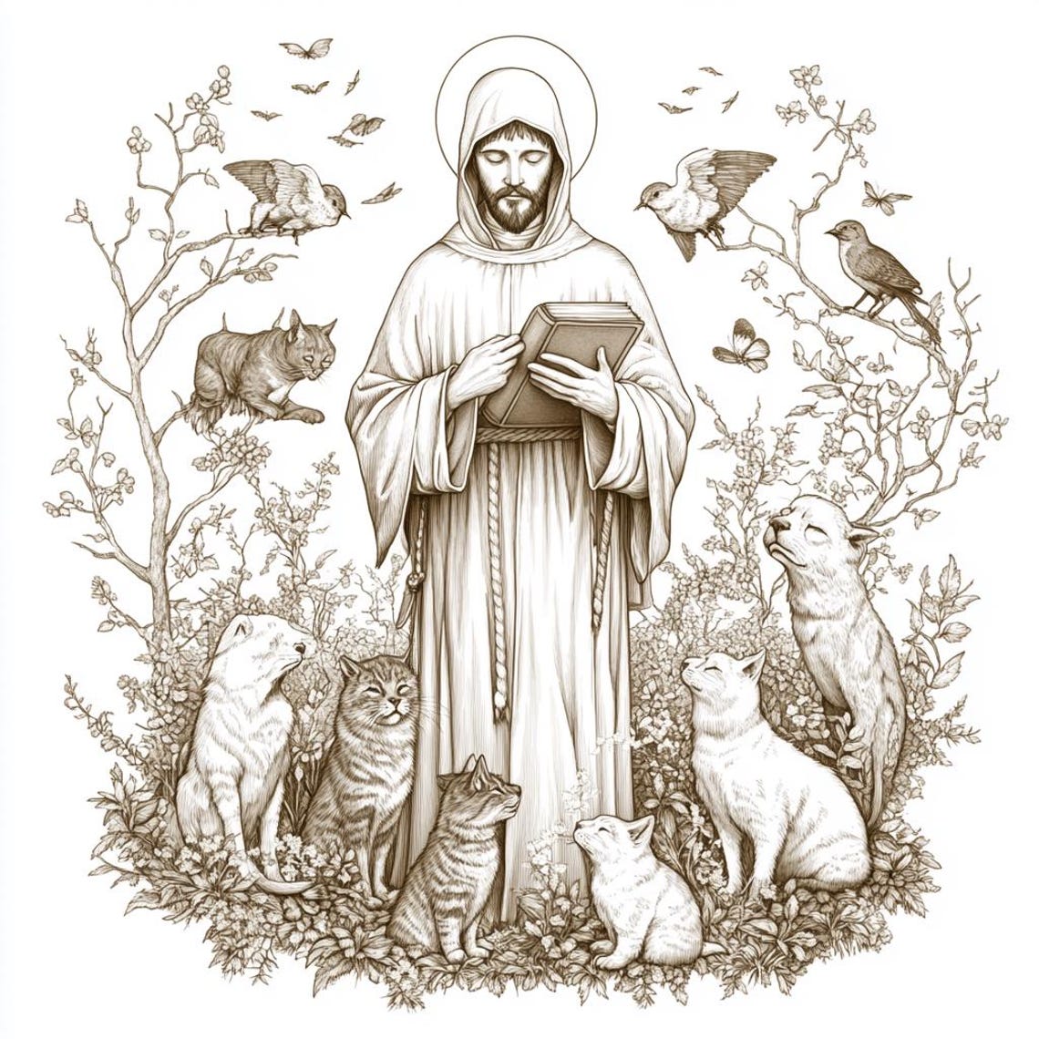 7 Saint Francis of Assisi Clipart Digital Download With Animals Black ...