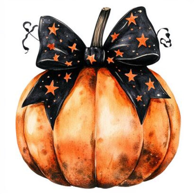 8 Boho Coquette Pumpkin Clipart With Bow Halloween Image Illustration ...