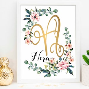 Nora Name Sign, Nora Baby Printable Baby Shower Gift Floral Monogram N ...