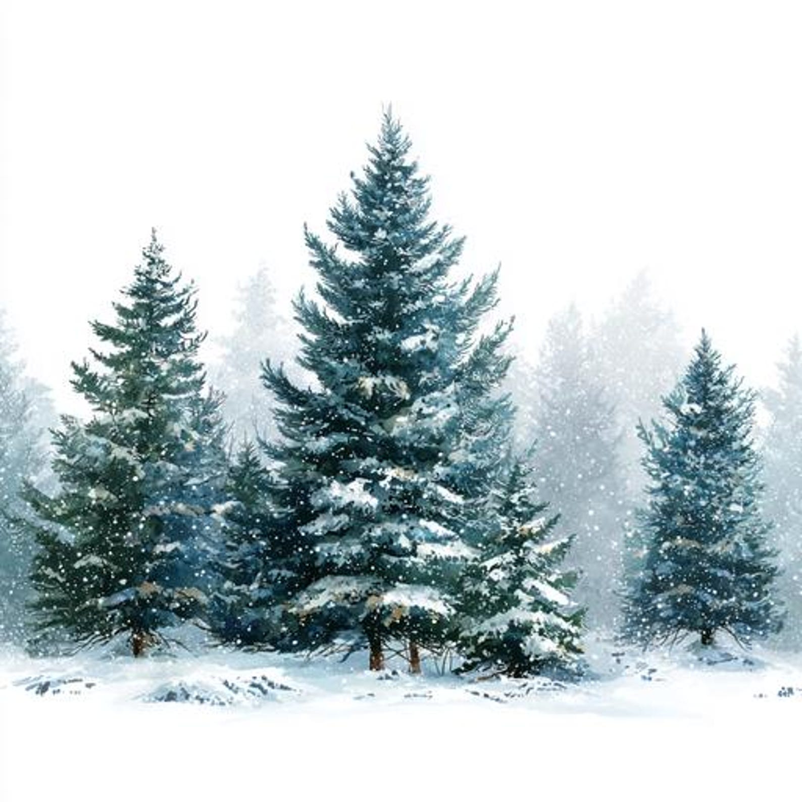 8 Snowy Pine Forest Clipart, Winter Landscape Watercolor Printable ...