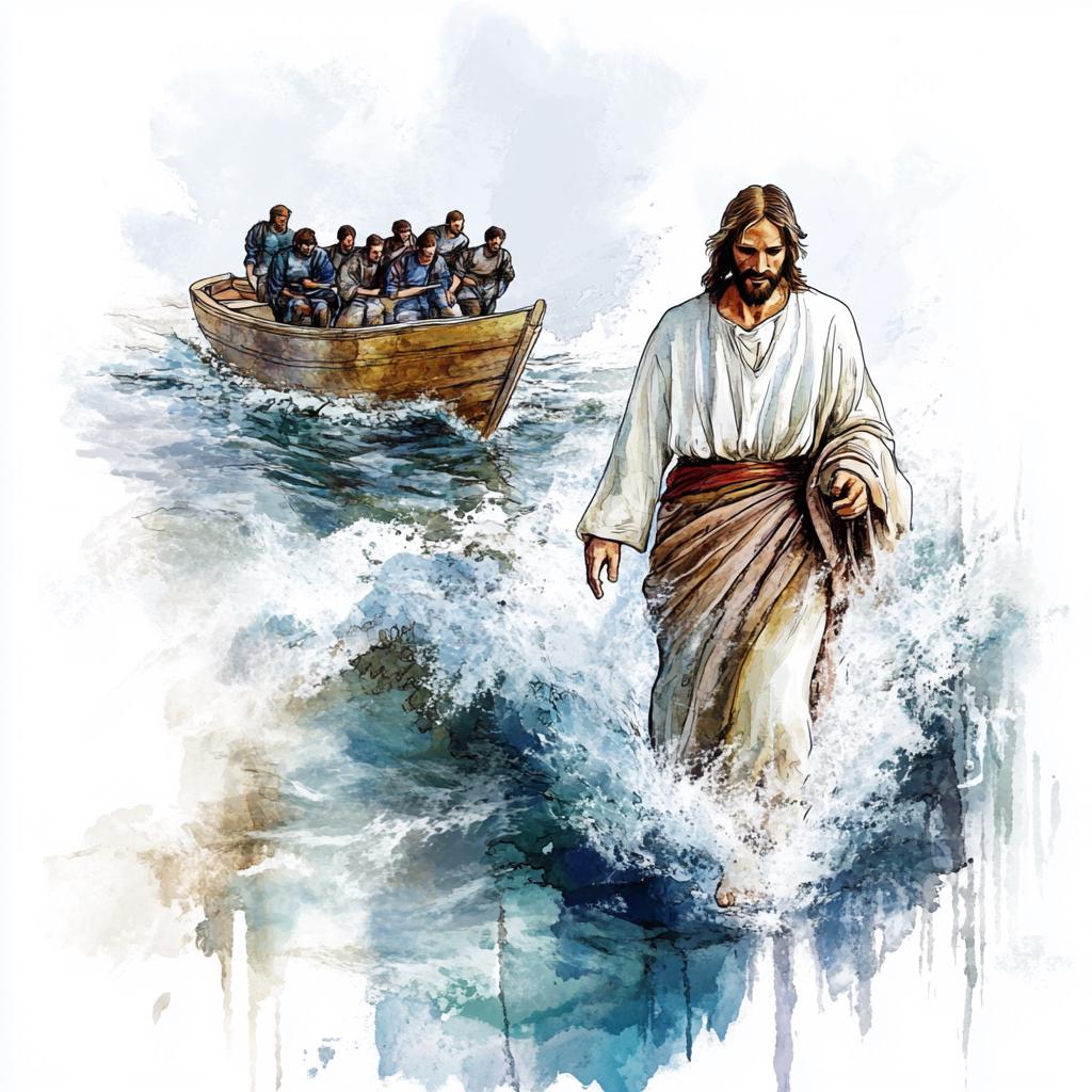 8 Jesus Walking on Water Clipart Printable Watercolor Jesus at Sea ...