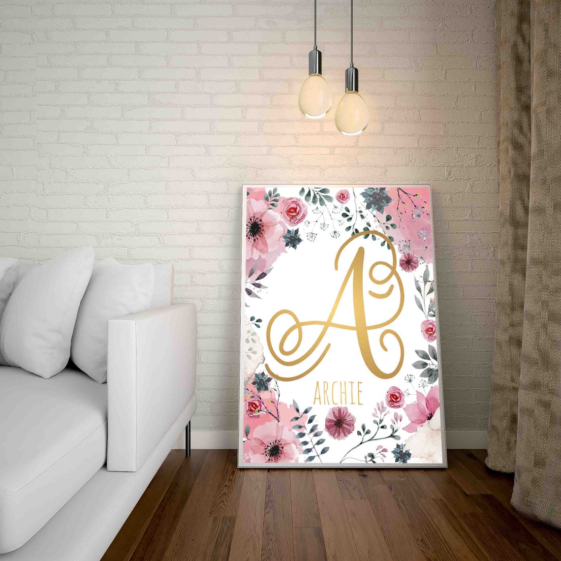 Archie, Printable Name Sign, Archie Name Sign, Golden Letters, Monogram ...