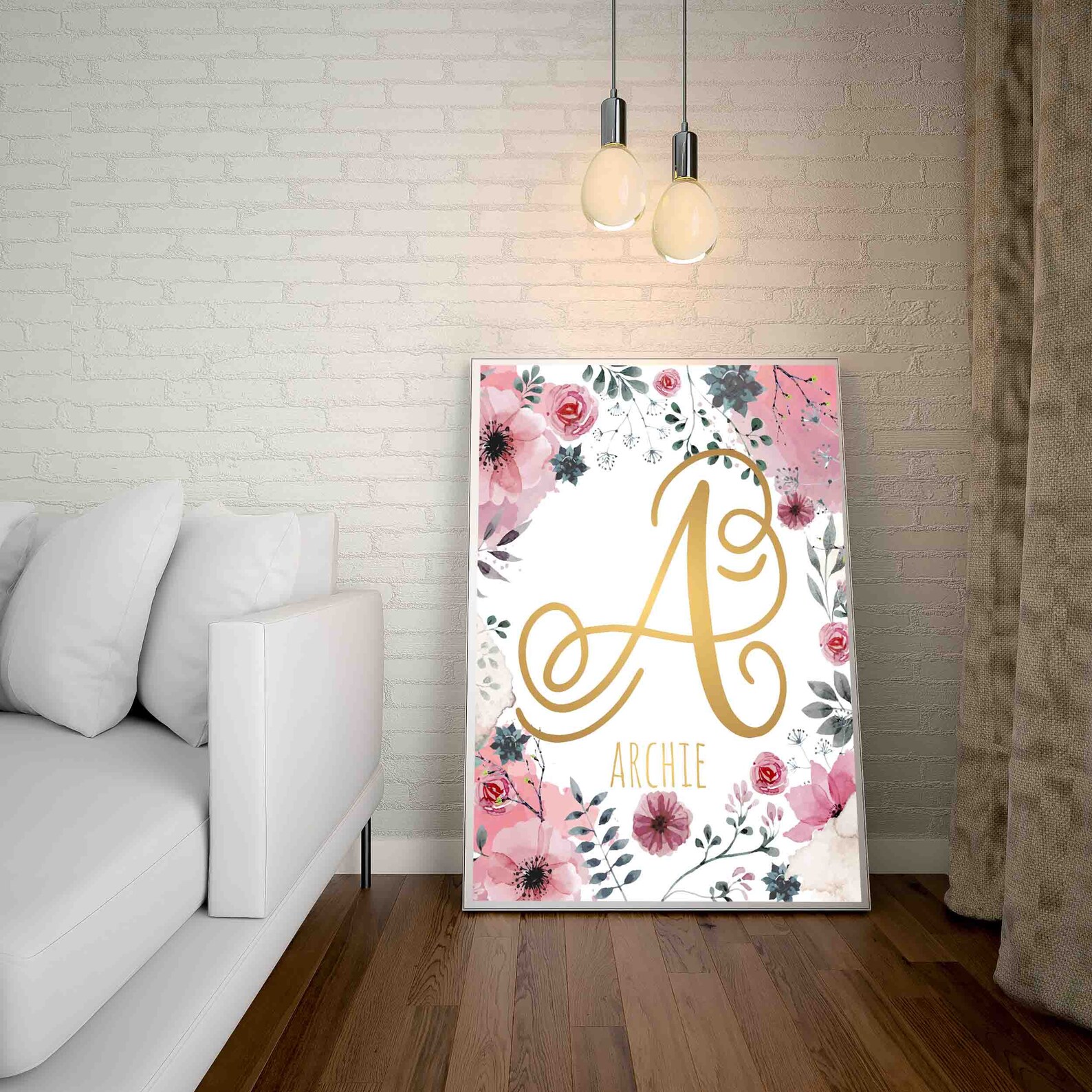 Archie, Printable Name Sign, Archie Name Sign, Golden Letters, Monogram ...