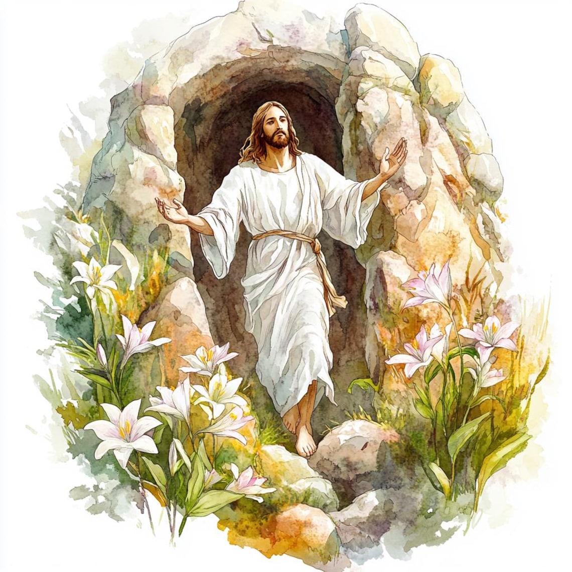 8 Jesus Resurrection Clipart Easter Jesus Tomb He Has Risen Watercolor ...