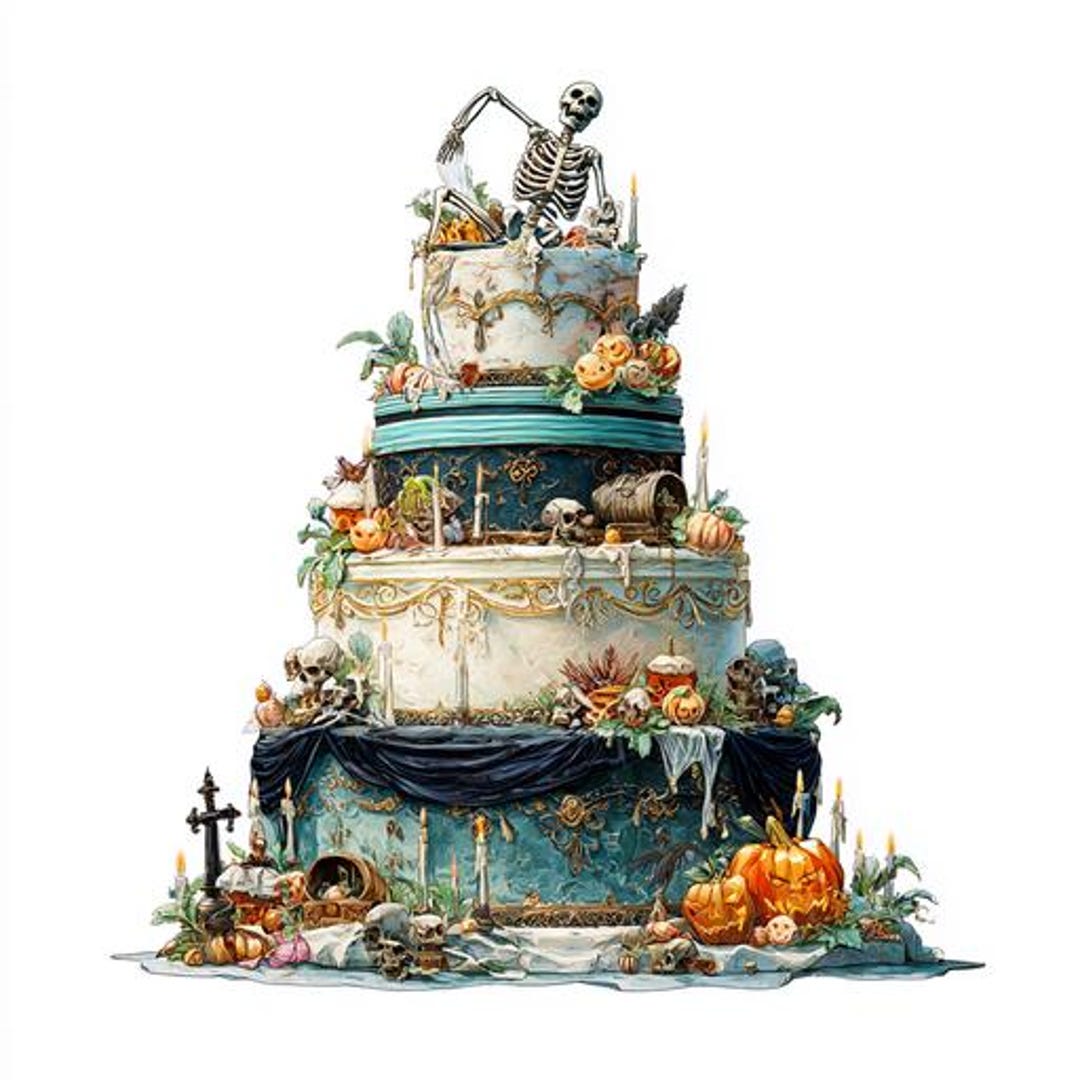 11 Halloween Cake Clipart, Spooky With Pumpkins, Spiders, Skulls, Dark ...