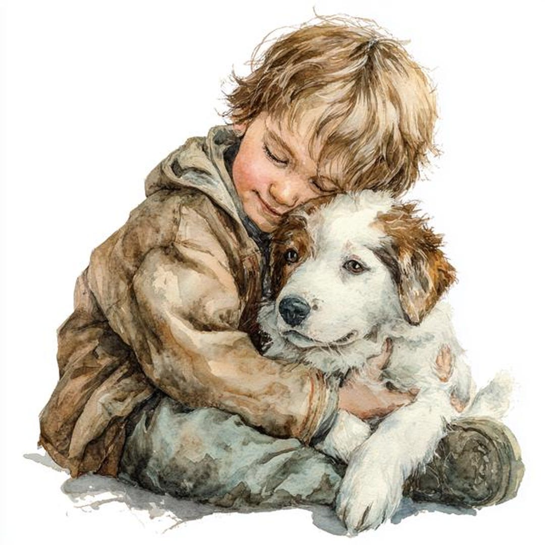 8 Boy Girl and Dog Clipart, Watercolor Printable, Instant Download Pngs ...