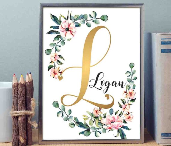 Gold Script Name Logan Name Print Logan Name Sign Wreath | Etsy