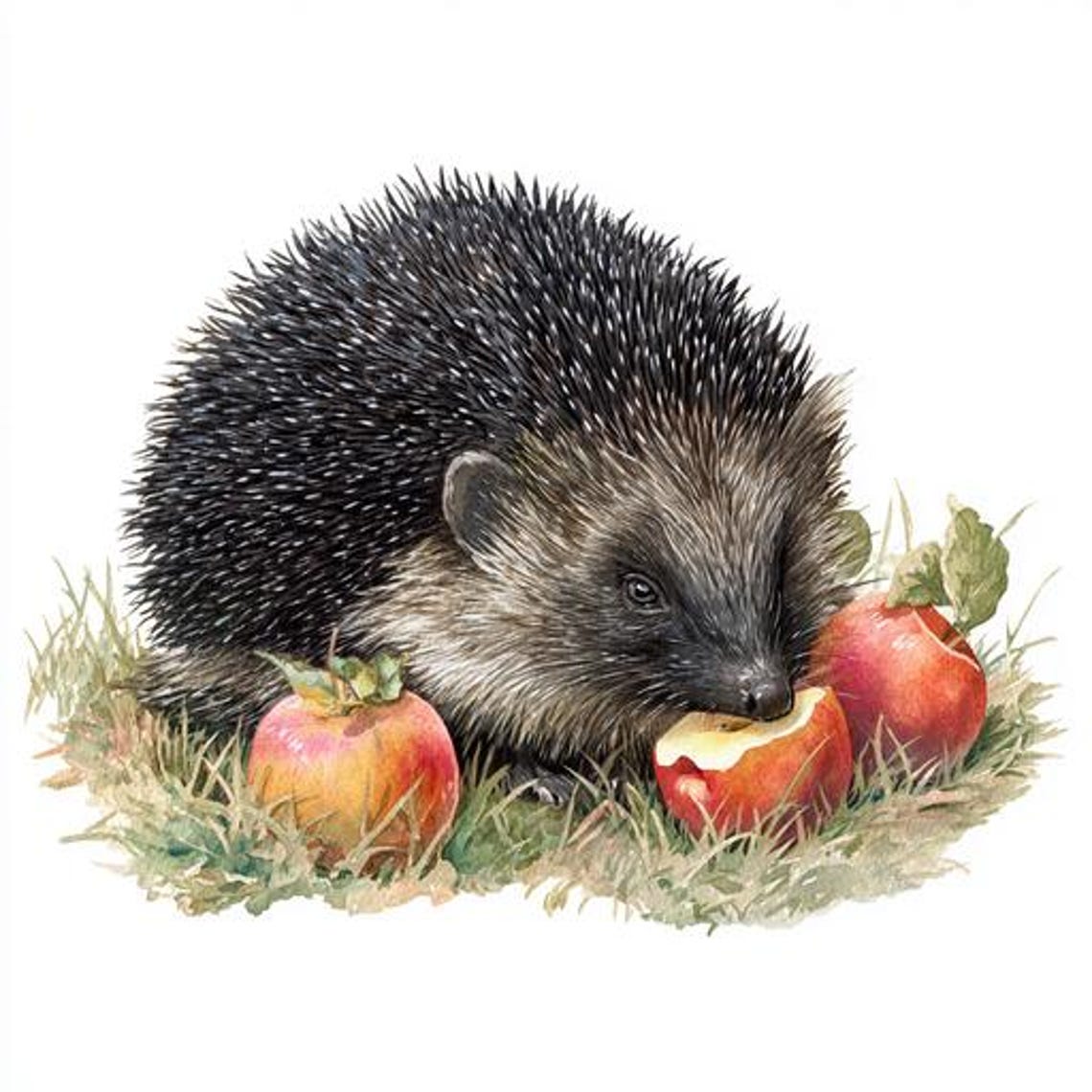 7 Hedgehog Clipart Eating Apples, Watercolor Printable, Card Making ...