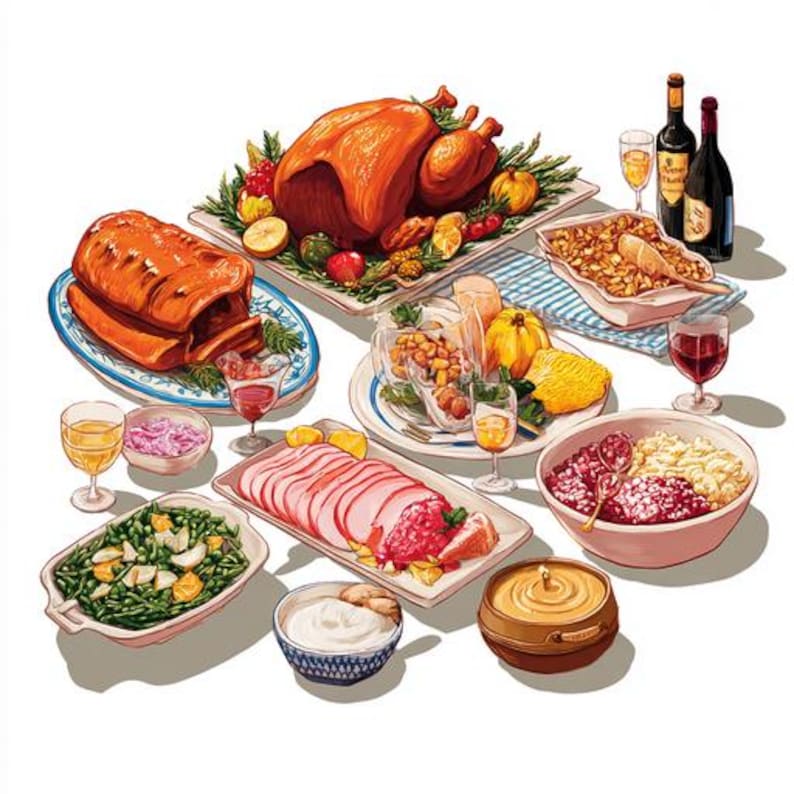 8 Thanksgiving Dinner Table Clipart, Watercolor Printable, Digital ...