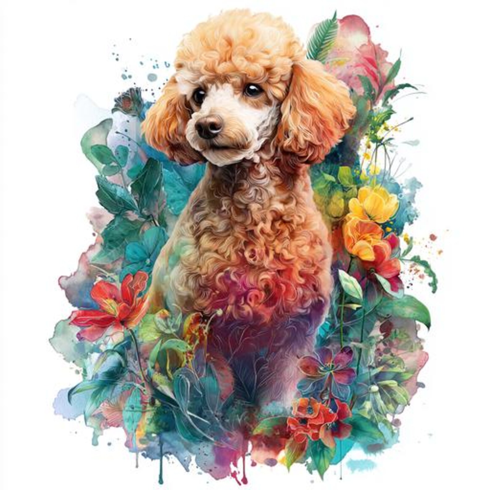 8 Floral Poodle Dog Clipart, Watercolor Printable, Pet Portrait in ...