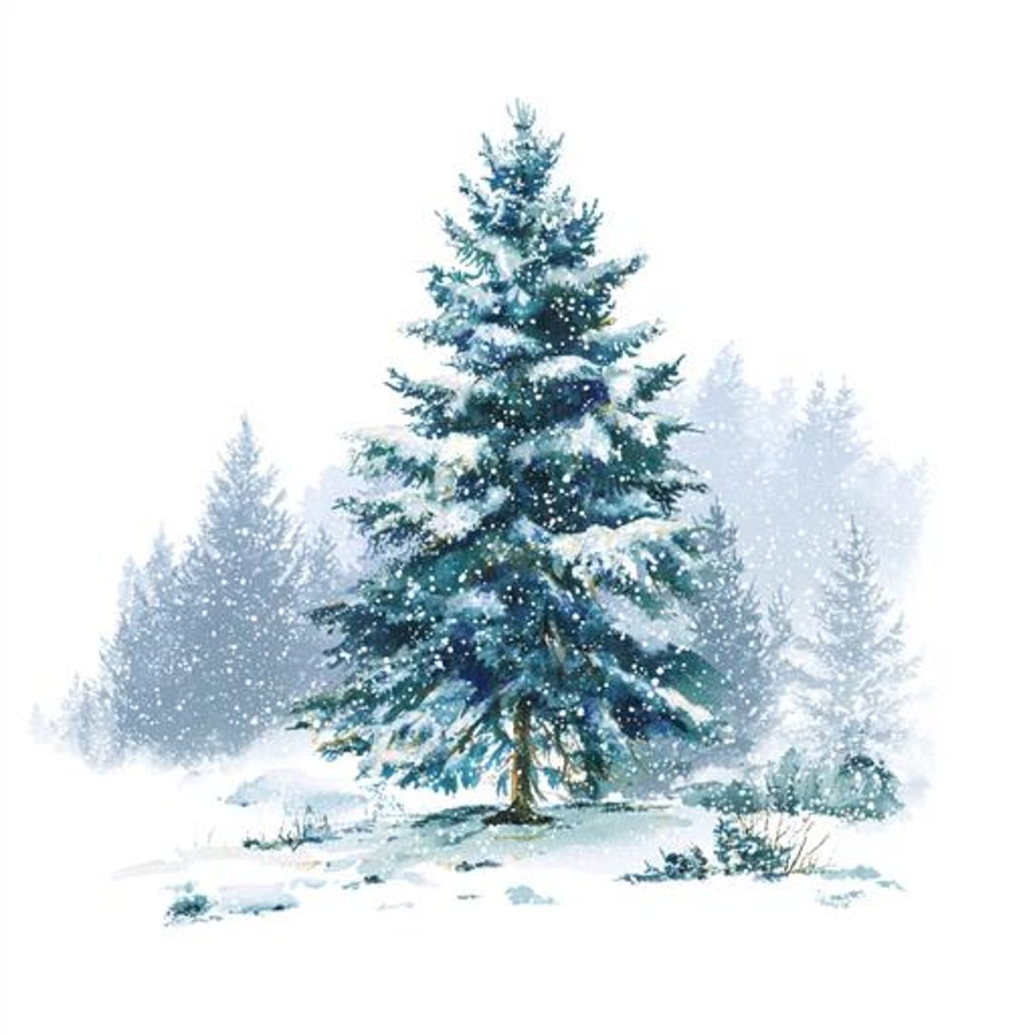 8 Snowy Pine Forest Clipart, Winter Landscape Watercolor Printable ...