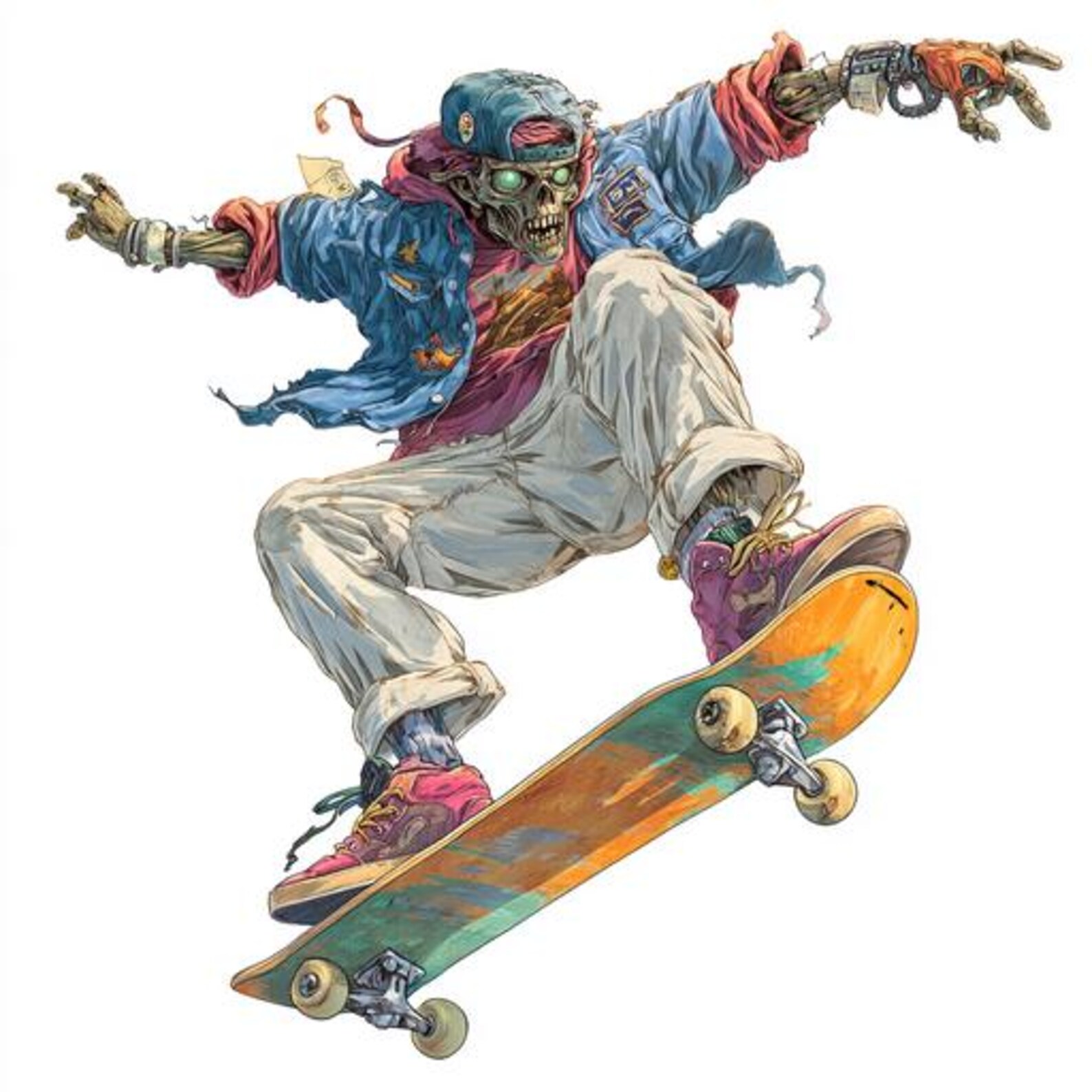 8 Skateboard Zombie Clipart, Halloween Monster, Watercolor Printable ...
