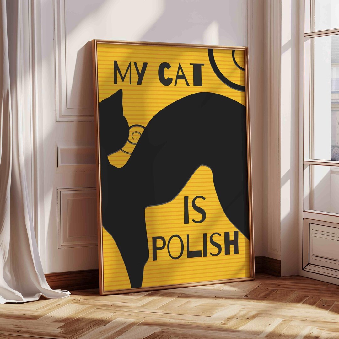 Polish Poster Cat, Home Decor Black Cat Poland Gift Wall Art, World Cat ...