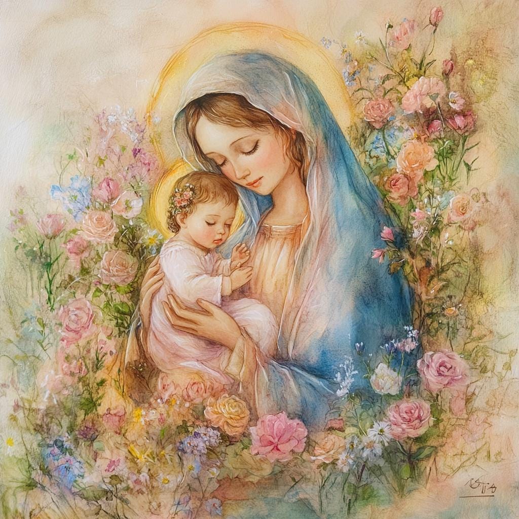 8 Blessed Virgin Mary Clipart Flowers Digital Download Religious ...