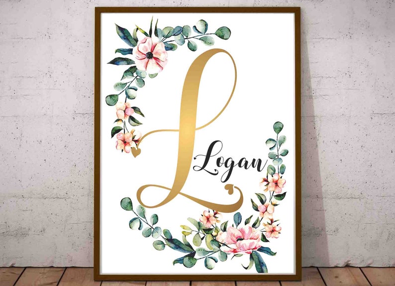 Gold Script Name, Logan Name Print, Logan Namensschild, Kranz mit ...