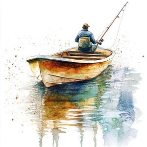 8 Watercolor Fishing Boat Clipart Old Dirty Vintage Nautical Clip Art ...