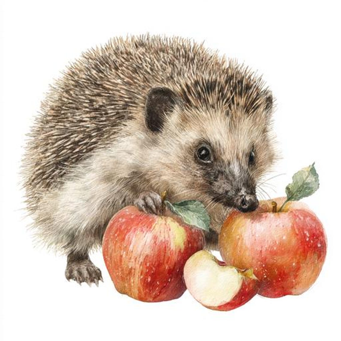 7 Hedgehog Clipart Eating Apples, Watercolor Printable, Card Making ...