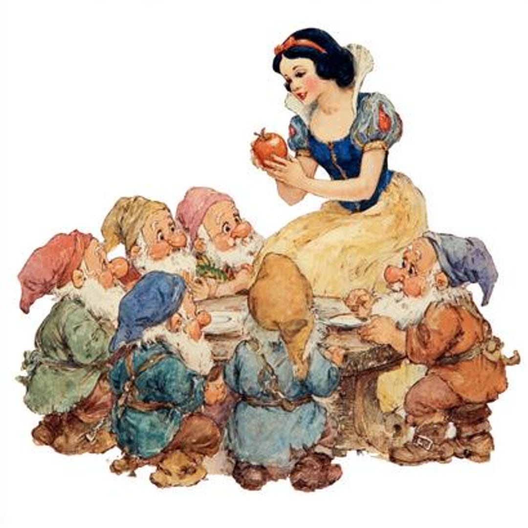 8 Retro Snow White Clipart Fairy Tales Princess and Seven Dwarfs ...