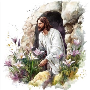 8 Jesus Resurrection Clipart Easter Jesus Tomb He Has Risen Watercolor ...
