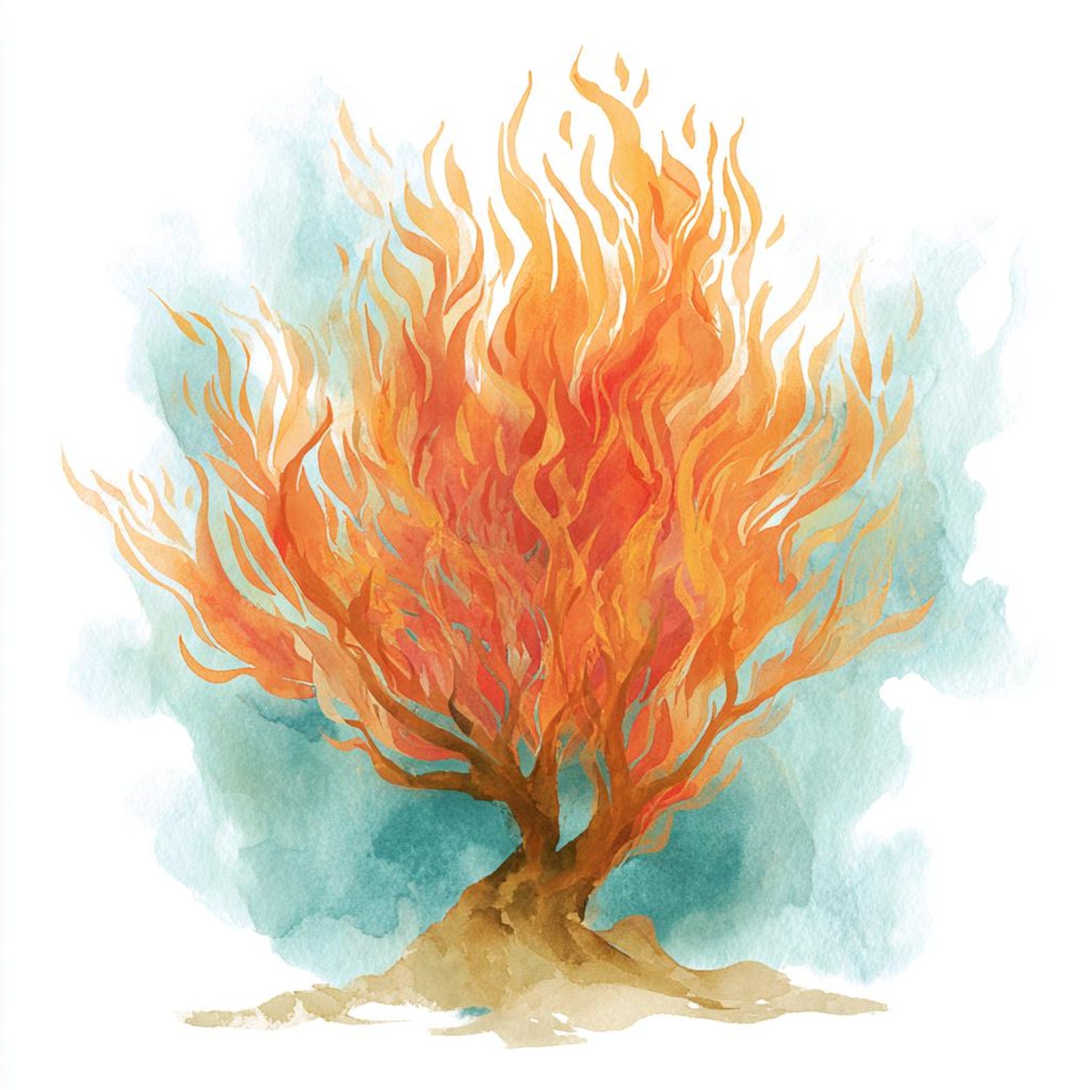 8 Burning Bush Clipart Christian Watercolor Element Sacred Fire Symbol ...