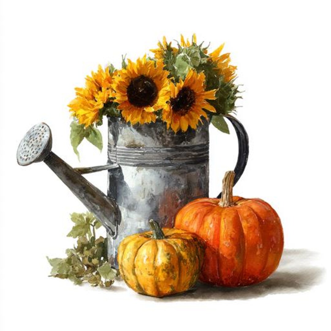 8 Sunflowers Clipart, Fall Autumn Flowers, Pumpkin Watercolor Printable ...