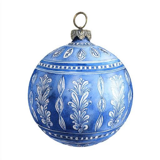 8 Blue Christmas Bauble Clipart, Chinoiserie Ornament, Watercolor ...