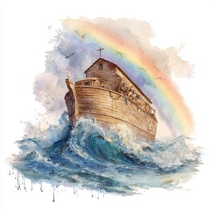 8 Noah’s Ark Clipart, Rainbow Sea Biblical Scene PNG, Noahs Ark ...
