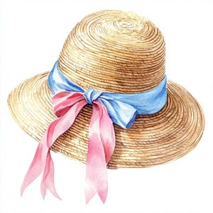 8 Women's Summer Sun Hat Clipart Vintage Hat Watercolor Printable Art ...