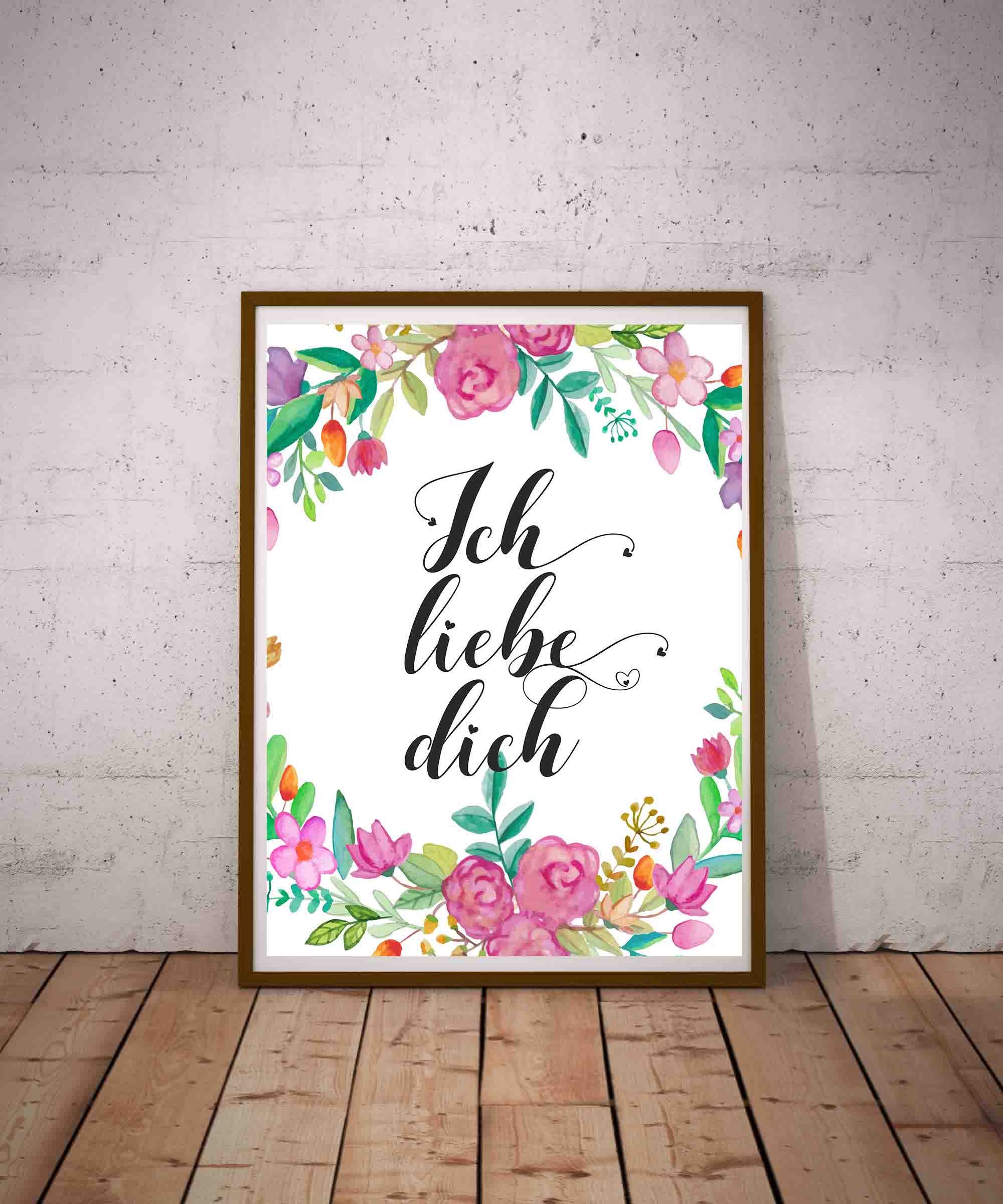 Floral Home Decor Ich Liebe Dich Print Ich Liebe Dich Printable German ...
