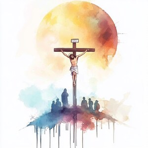 8 Jesus Crucifixion Clipart Golgotha Watercolor Christian Crucifix Art ...