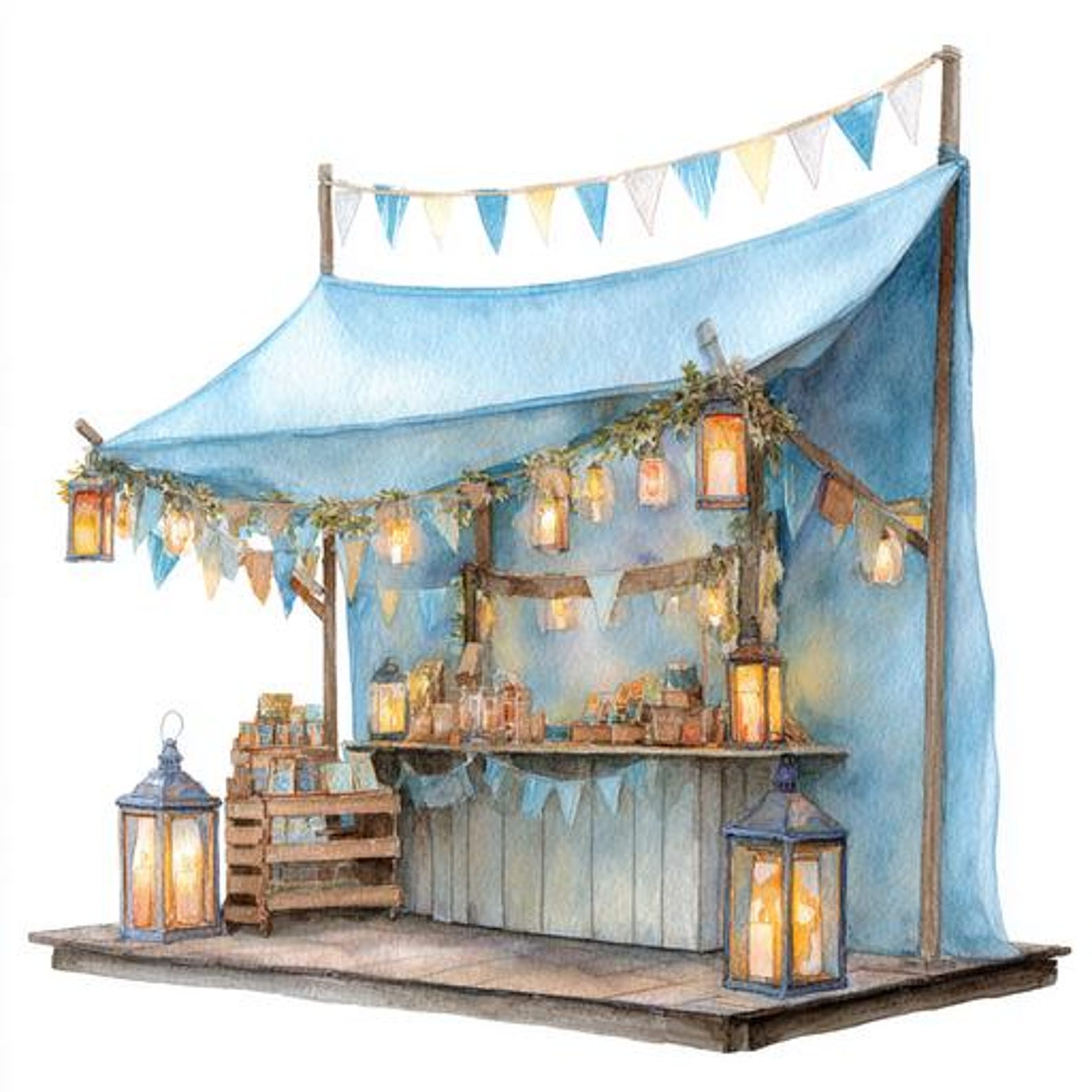 8 Snowy Market Stall Clipart, Christmas Holiday Watercolor Printable ...