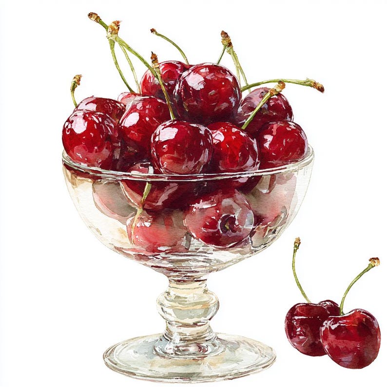 8 Cherry Clipart PNG Fruits Clipart Food Images Watercolor Digital ...