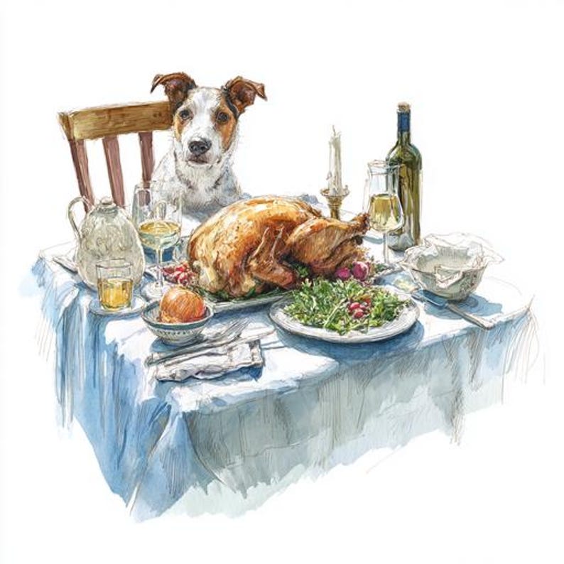 9 Thanksgiving Animal Clipart, Family Dinner, Fall Autumn Dog ...