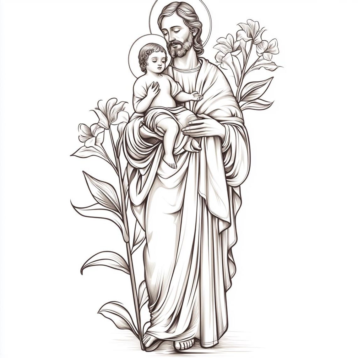 8 Saint Joseph Clipart, St. Joseph With Baby Jesus Line Art Drawing ...
