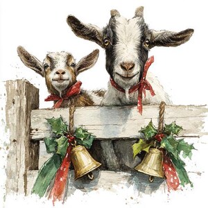 8 Christmas Goat Clipart, Country Animals, Watercolor Printable, Pngs ...