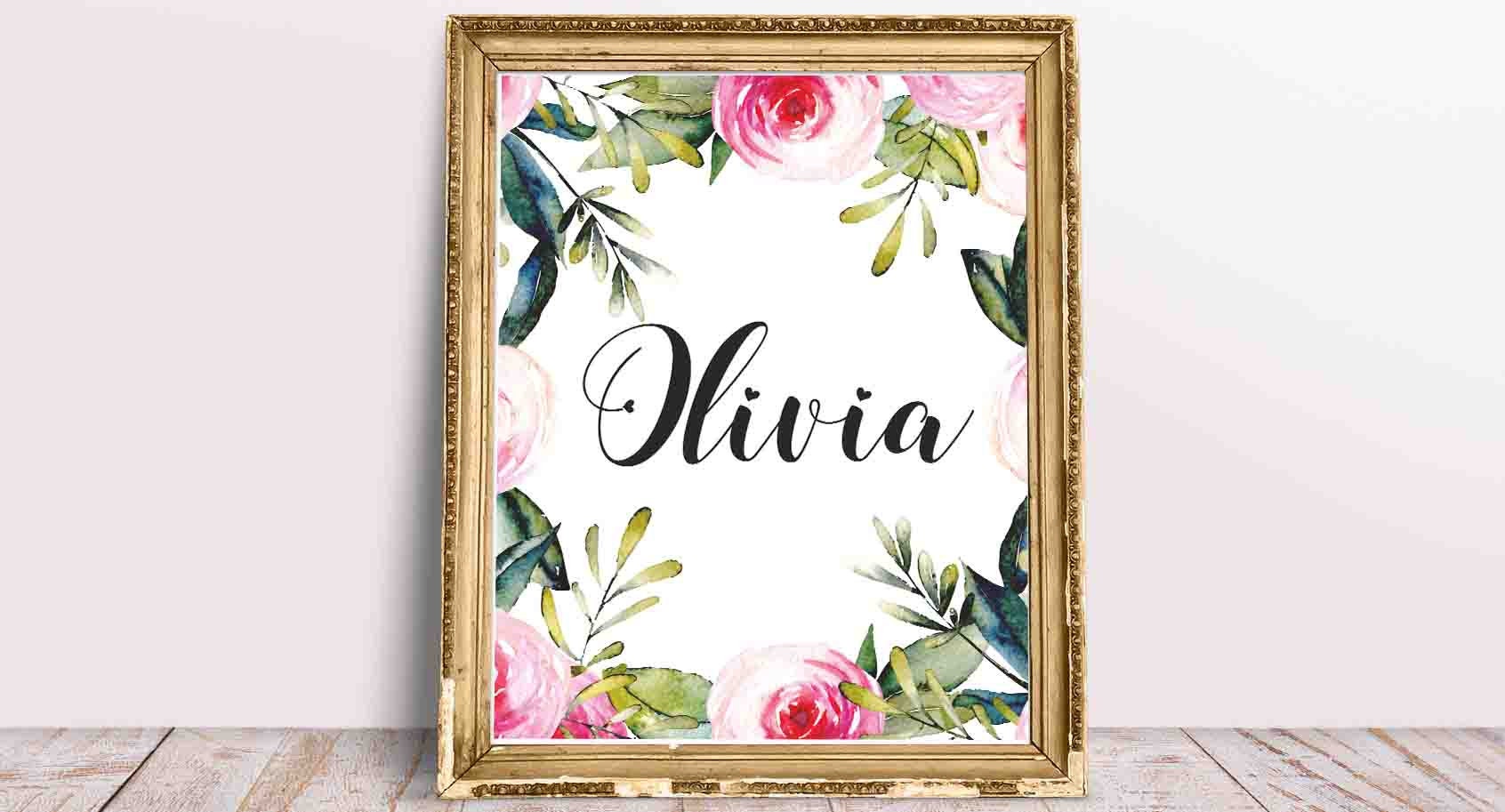 Floral Name Print, Olivia, Name Sign, Baby Girl Name Print, Nursery ...