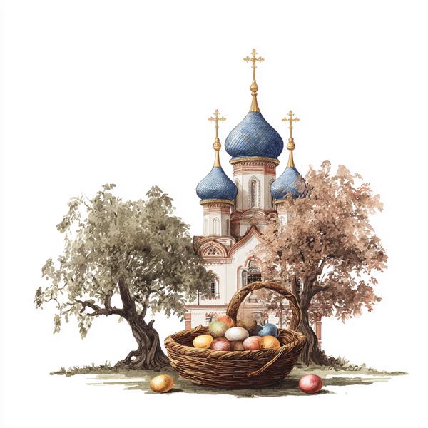 8 Orthodox Easter Clipart Russian Eggs Basket Watercolor Printable ...